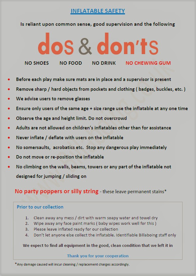 Safety Info | Bouncy Castle Hire & Soft Play Hire Surrey & Kent